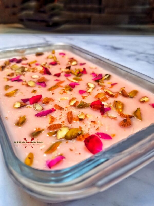 Rose Syrup Milk pudding (no gelatin/no agar agar/no eggs)