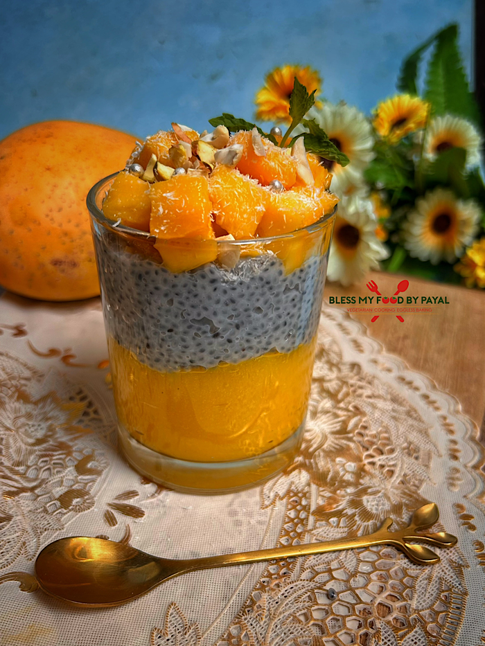 Vegan Mango Sabja Pudding Recipe | Mango Basil Seeds Pudding